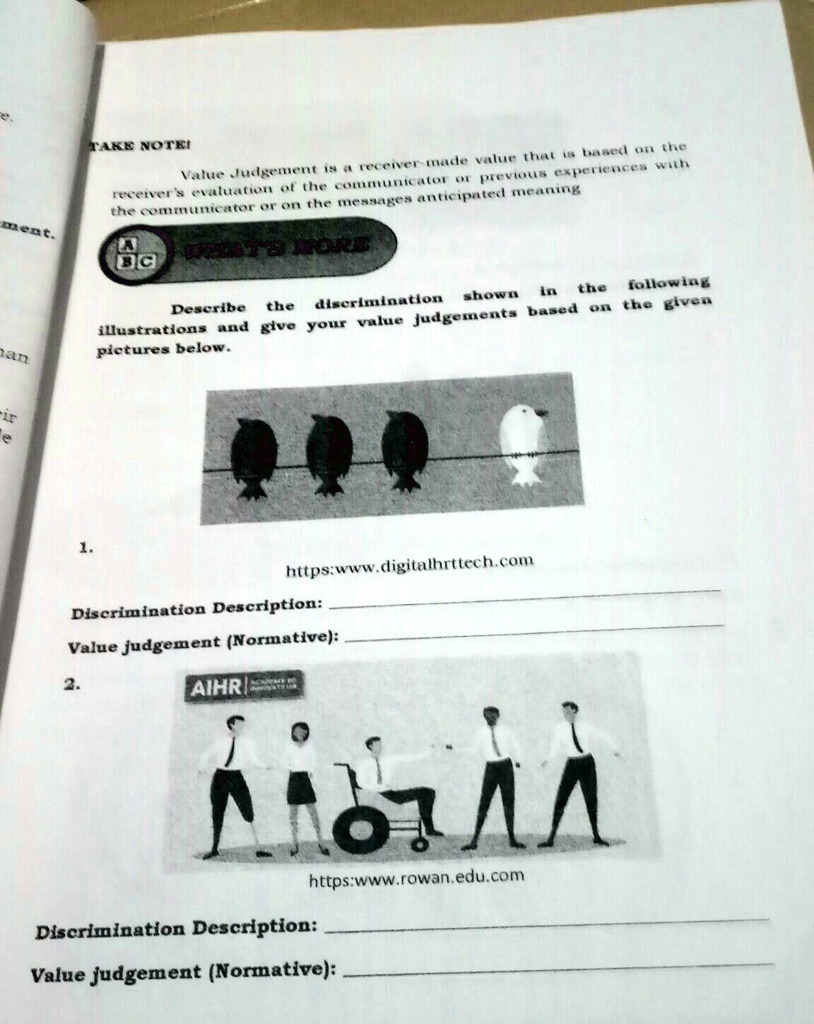 describe the discrimination shown in the followingillustrations and ...