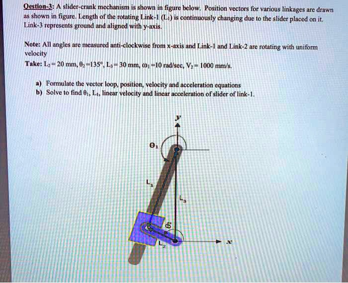 SOLVED: Qeton-J: A slider-crank mechanism shown in the figure below. Position vectors for ...