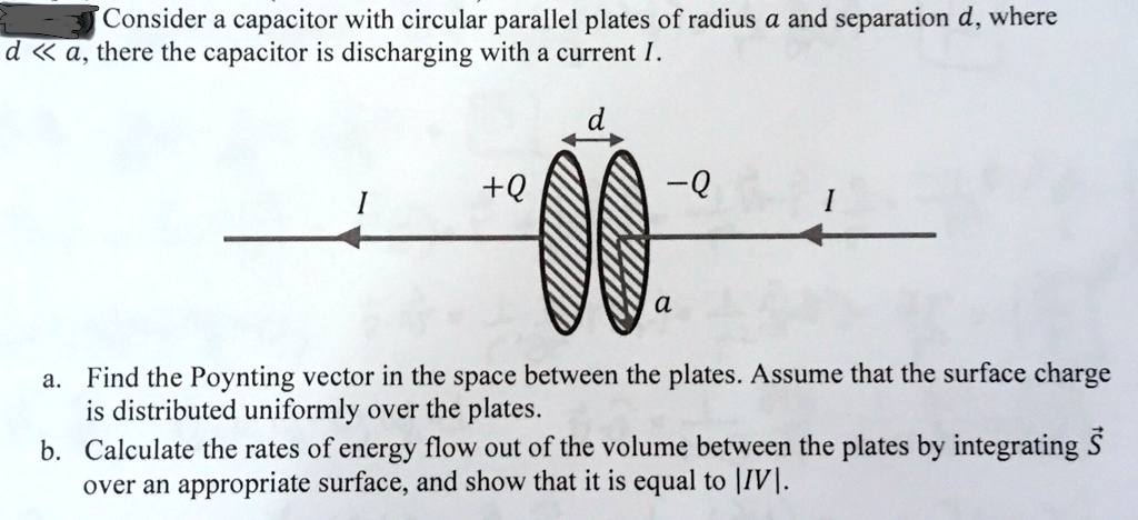 SOLVED: Consider a capacitor with circular parallel plates of radius a ...