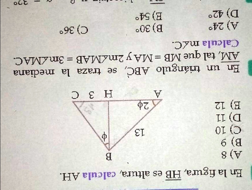 SOLVED: En un triangulo Abc, se trata la mediana AM, tal que MB=MA y 2m ...