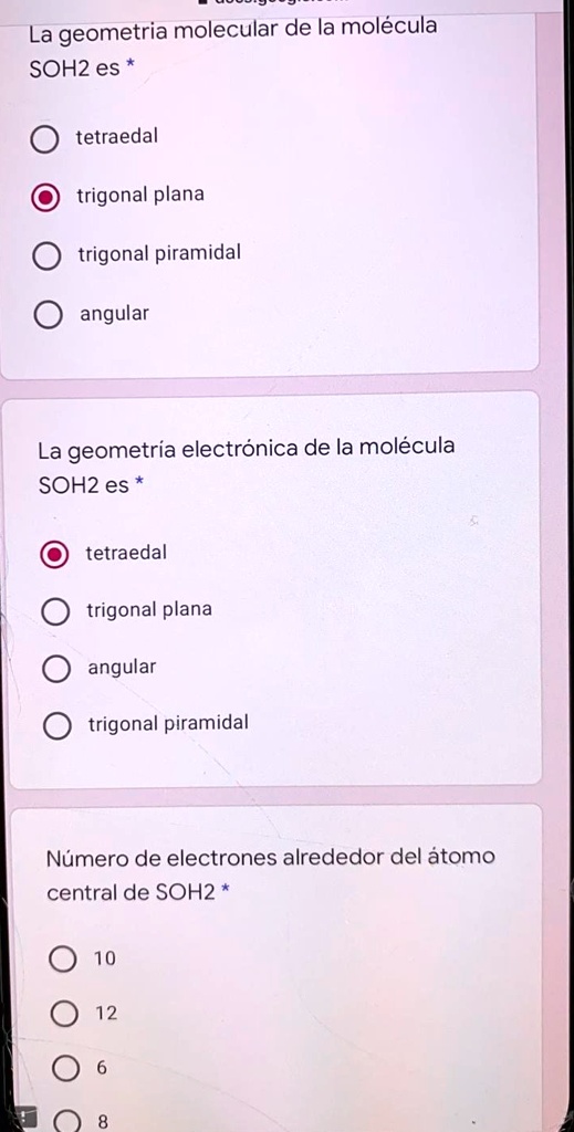 SOLVED: La geometria molecular de la molecula SOH2 es tetraedal ...