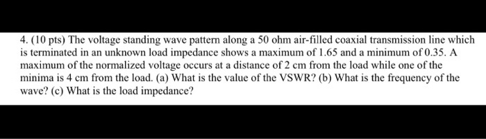 SOLVED: The voltage standing wave pattern along a 50-ohm air-filled coaxial transmission line ...