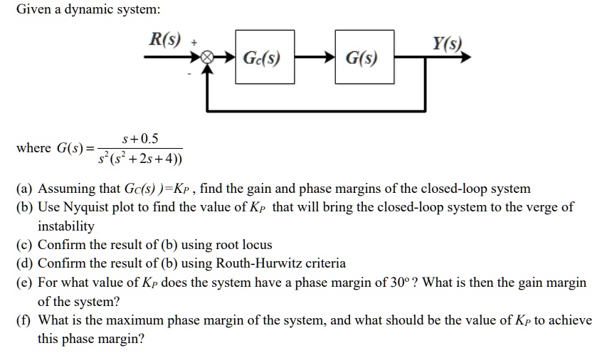 SOLVED: Given a dynamic system: R(s) Y(s) Gc(s) G(s) s + 0.5 where G(s) = s^2(s^2 + 2s + 4) a ...