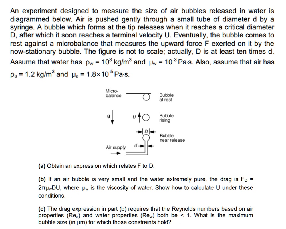 an experiment designed to measure the size of air bubbles released in ...