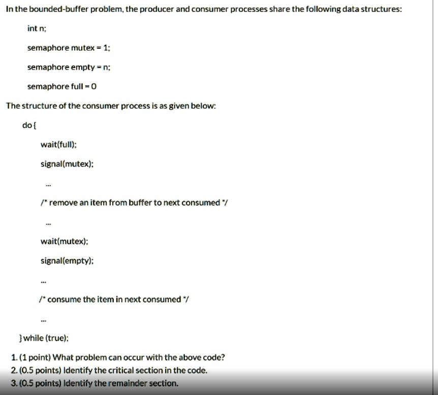 Solved In The Bounded Buffer Problem The Producer And Consumer Processes Share The Following 
