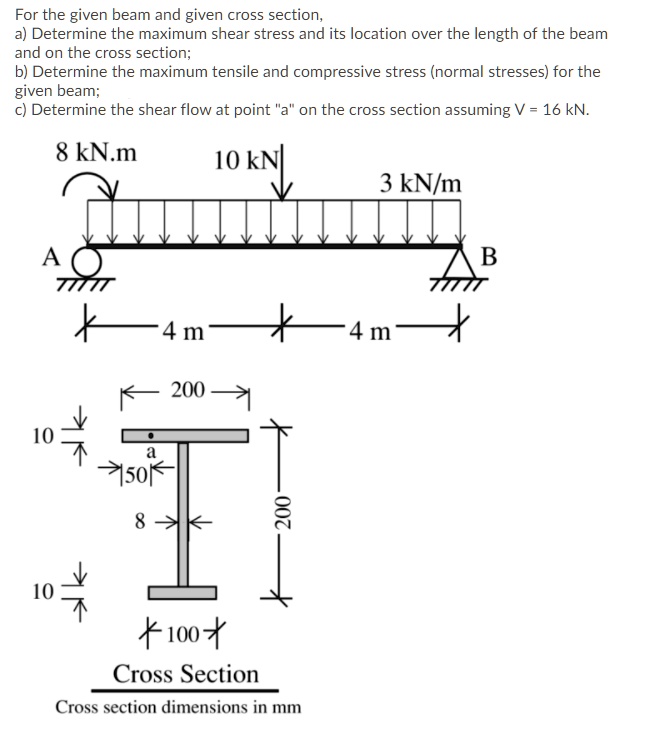 SOLVED: For the given beam and cross section: a) Determine the maximum shear stress and its ...