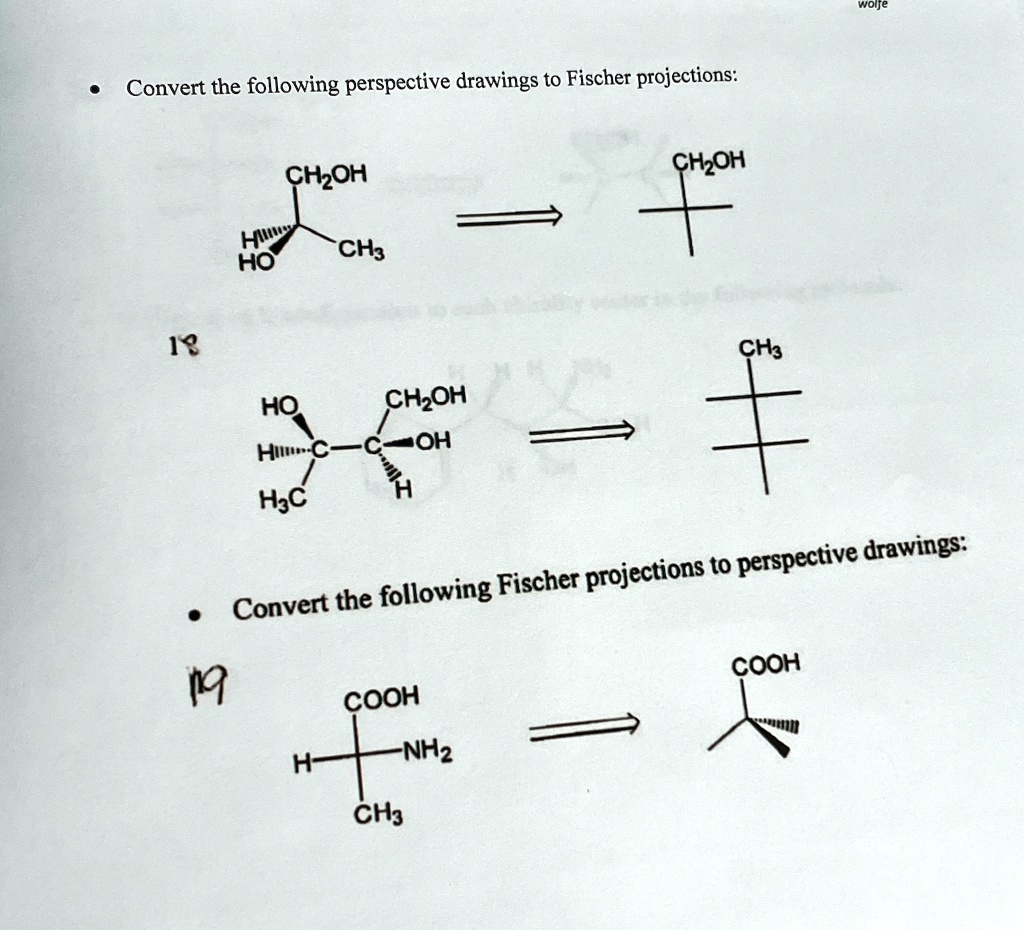 Convert the following perspective drawings to Fischer projections ...
