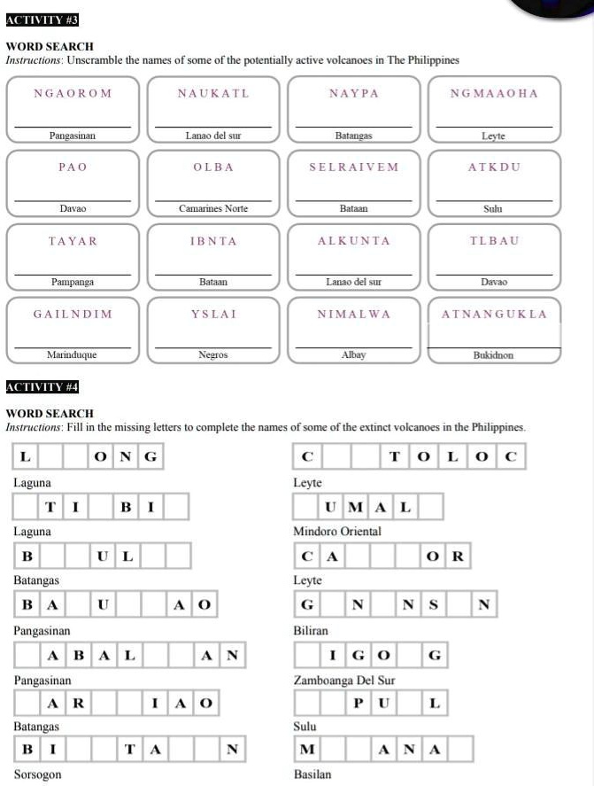 SOLVED: ACTIVITY #3 Unscramble the names of some of the potentially ...
