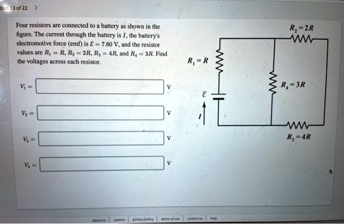 SOLVED: Text: 0f 22 Four resistors are connected to the battery shown in the figure. The current ...