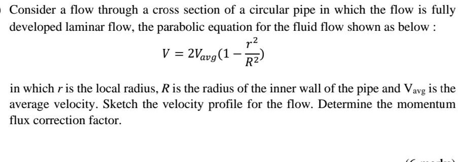 Consider a flow through a cross section of a circular pipe in which the ...