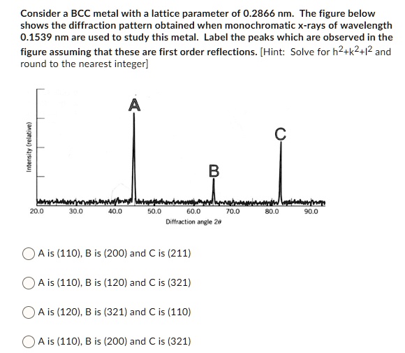 SOLVED: Consider a BCC metal with a lattice parameter of 0.2866 nm. The ...