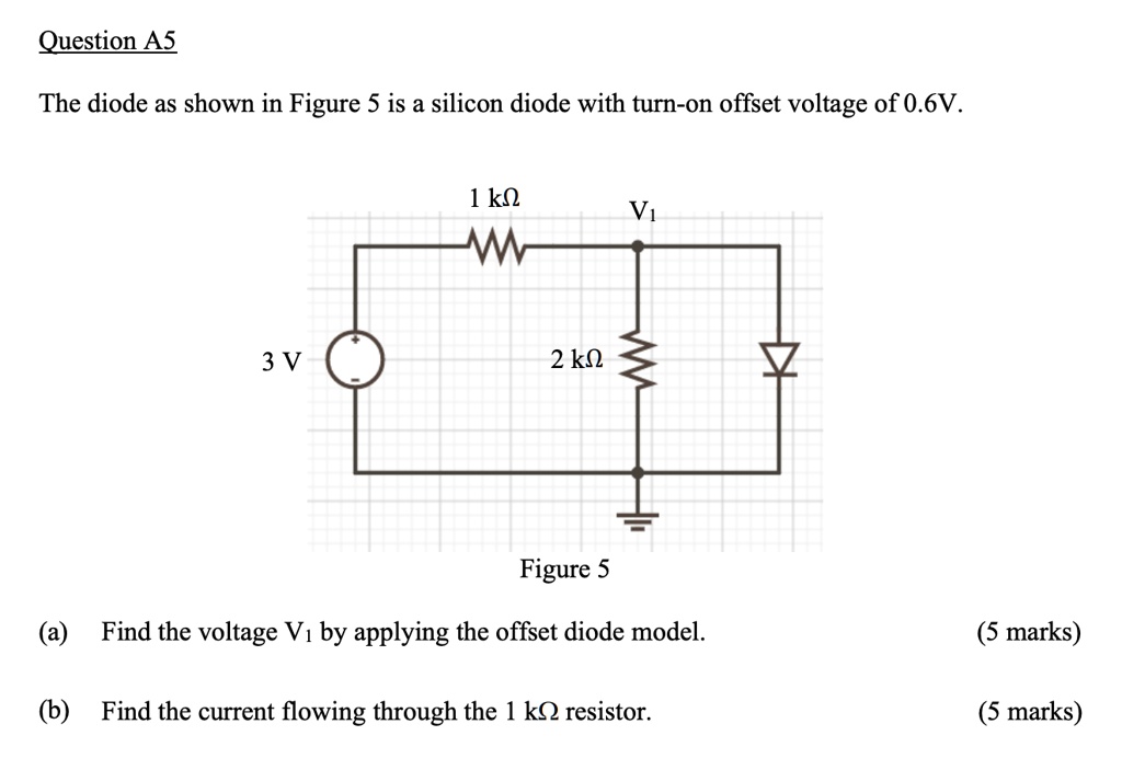 SOLVED: Question A5 The diode as shown in Figure 5 is a silicon diode with turn-on offset ...