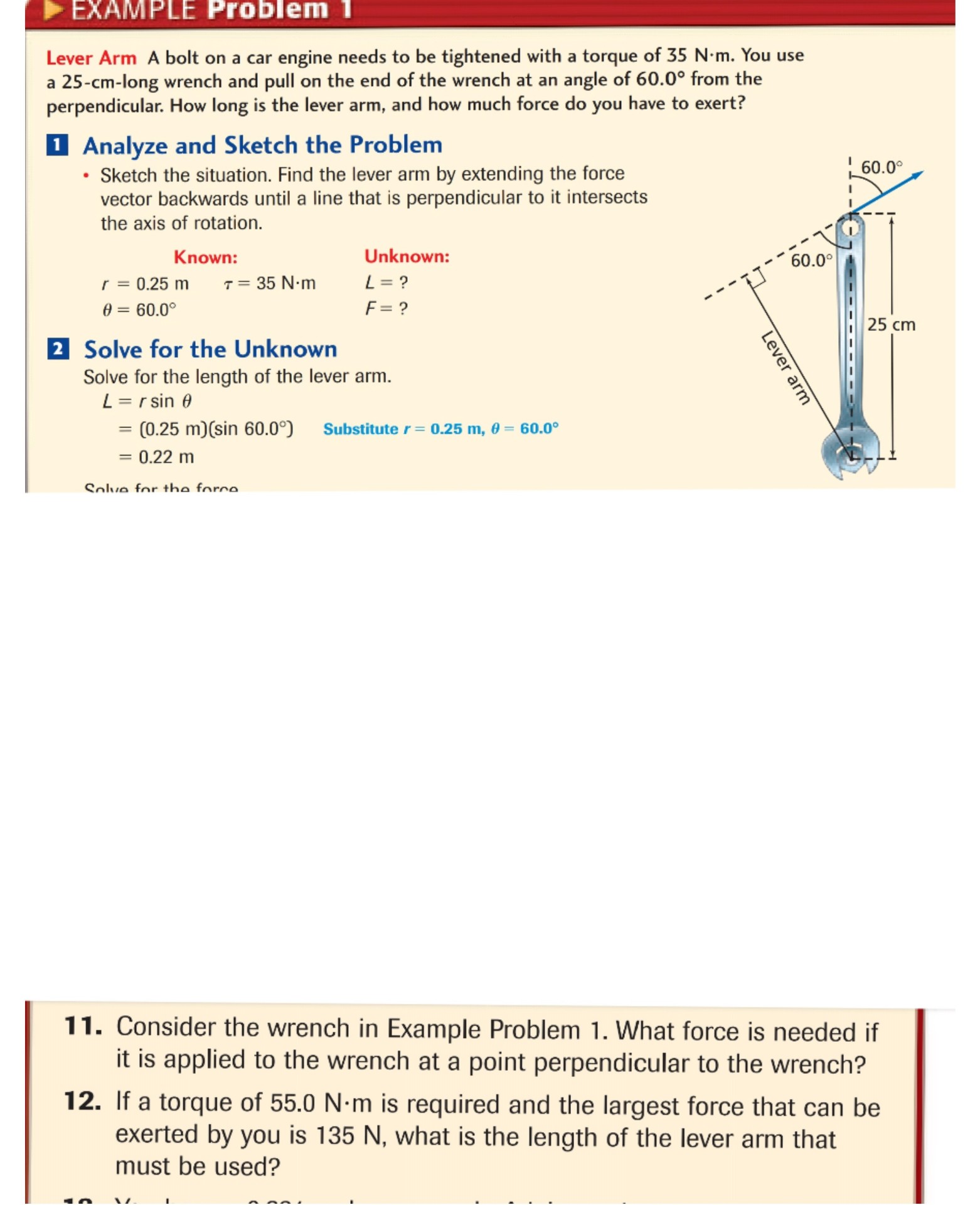 Lever Arm A bolt on a car engine needs to be tightened with a torque of ...