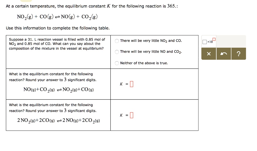 SOLVED: At a certain temperature, the equilibrium constant K for the ...