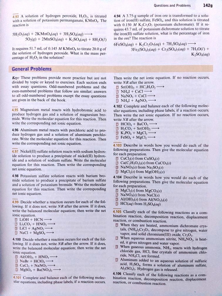SOLVED: 142g 4.93 solution of hydrogen peroxide; H2O2 titrated with ...