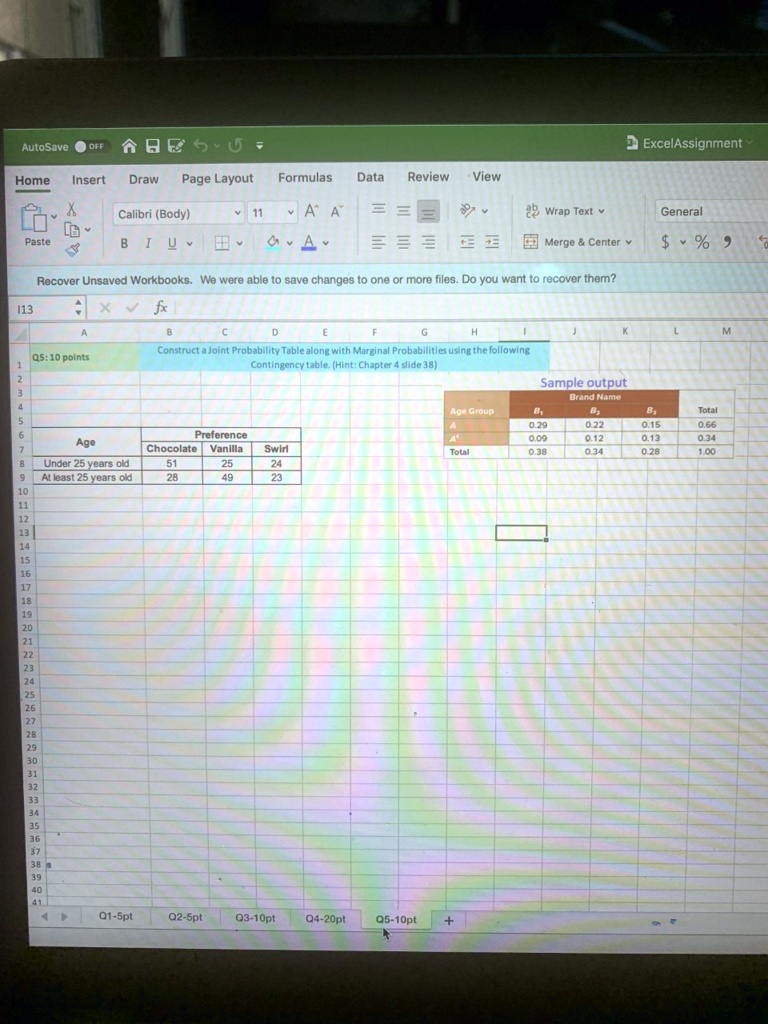 SOLVED: AutoSave â‚¬6.8 2) Excel Assignment Home Insert Draw Page Layout Formulas Data Review ...
