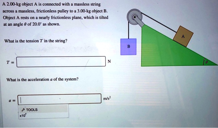 SOLVED: 2.00-kg' object A is connected with massless string across massless, frictionless pulley ...