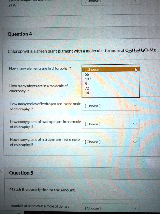 hdose stp question 4 chlorophyll is a green plant pigment with ...