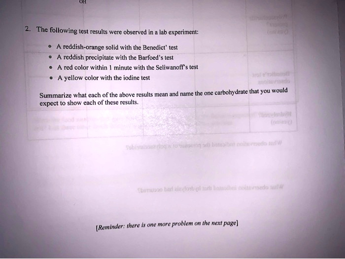 SOLVED: The following test results were observed in a lab experiment: A ...