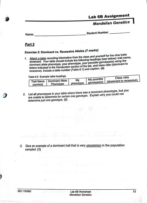 Name: Lab 6B Assignment Mendelian Genetics Student...