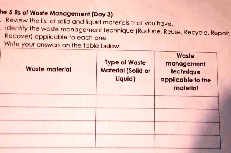 SOLVED: 'pasagot po ng maayos he 5 Rs of Waste Management (Day 3 ...