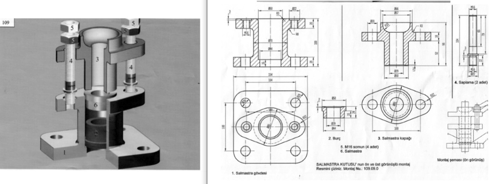 Measure the parts and assembly picture of the stuffing box, given the ...