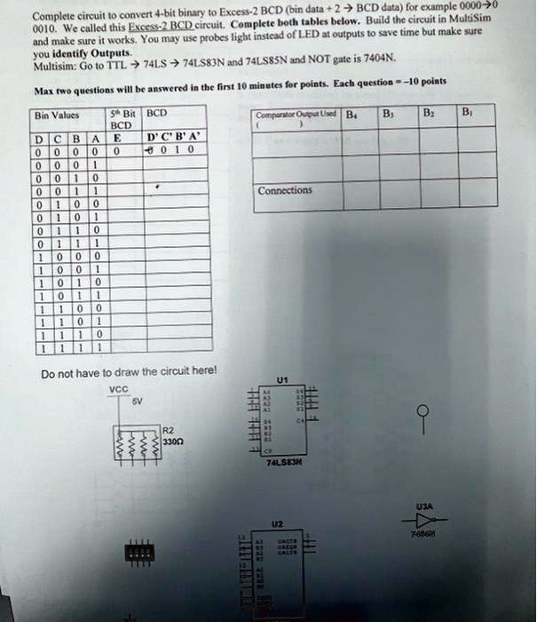 Solved Complete Circuit To Convert 4 Bit Binary To Excess 2 Bcd Bin Data 2 Bcd Data For