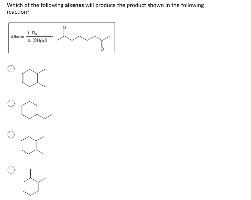 SOLVED: Which of the following alkenes will produce the product shown in the following reaction ...