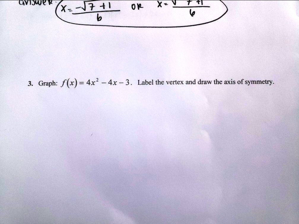 SOLVED: 1 X-l X- T+ € b 40 3. Graph: f (x) = 4x 4x W Label the vertex ...