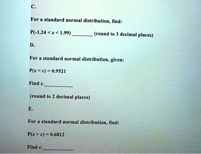 for a standard normal distribution find p 124 2 199 round to 3 decimal ...