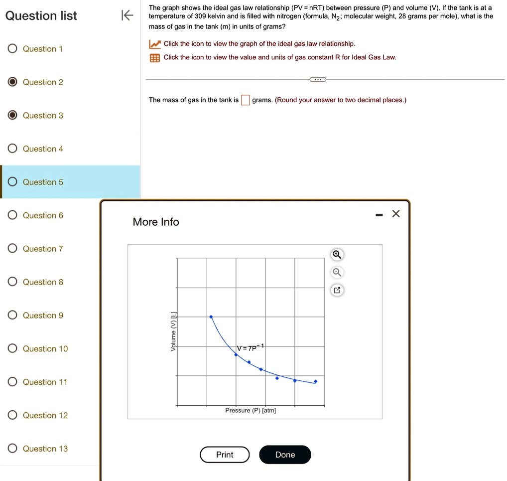 SOLVED: The graph shows the ideal gas law relationship (PV=nRT) between ...