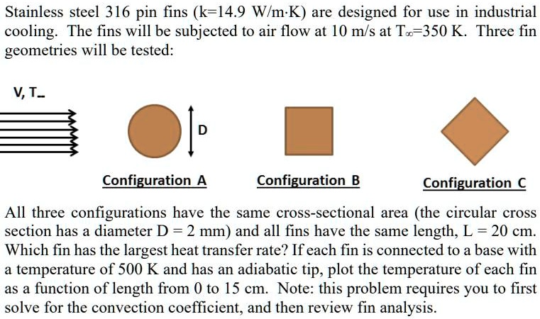 SOLVED: Please solve and clearly explain the steps for a thumbs up. Stainless steel 316 pin fins ...