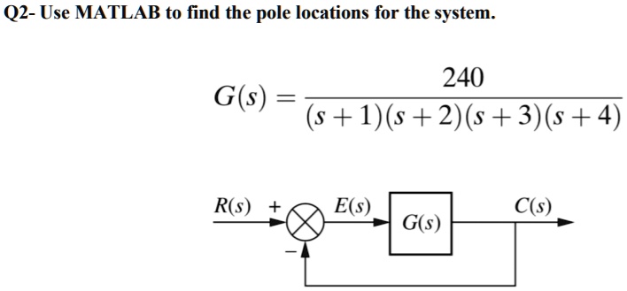 SOLVED: Q2- Use MATLAB to find the pole locations for the system. 240 R(s) E(s) C(s) G(s)
