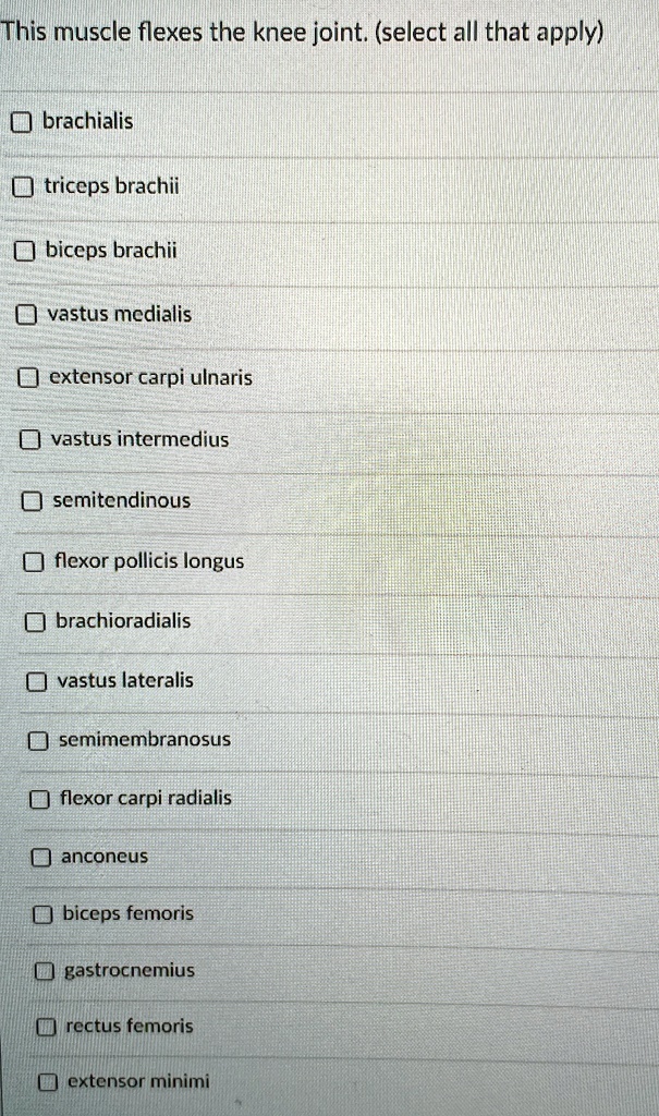 this muscle flexes the knee joint select all that apply brachialis ...