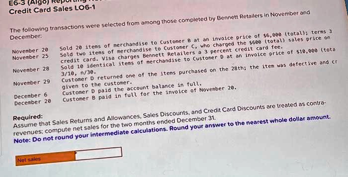SOLVED: Credit Card Sales LO6-1 The following transactions were ...