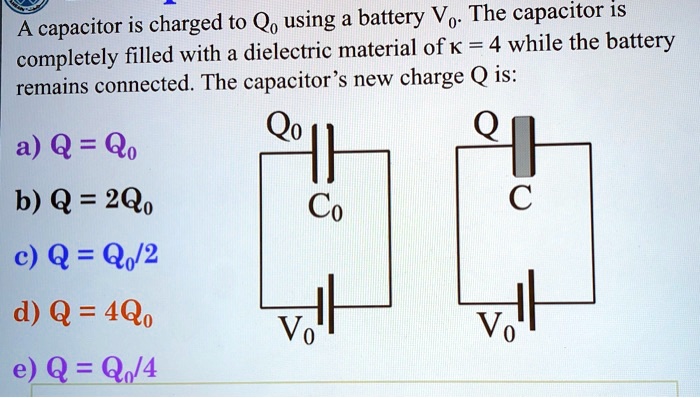 SOLVED: capacitor is charged to Qo using a battery Vo The capacitor hs ...