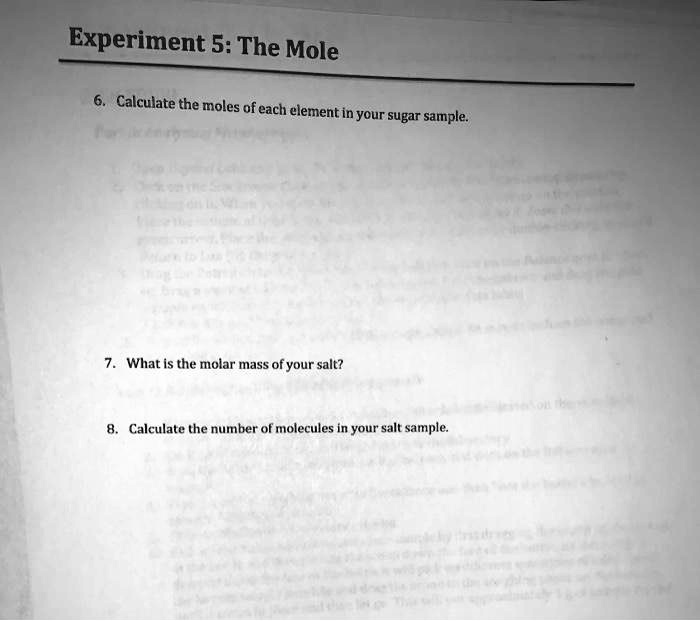 SOLVED: Experiment 5: The Mole Calculate the moles of each element in ...