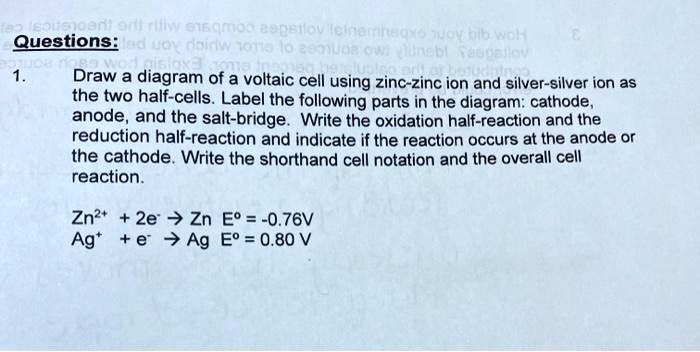 SOLVED: CTF " -a 3ni|' (6' ' LO; 171 . V( Questiong: Draw a diagram of a voltaic cell using zinc ...