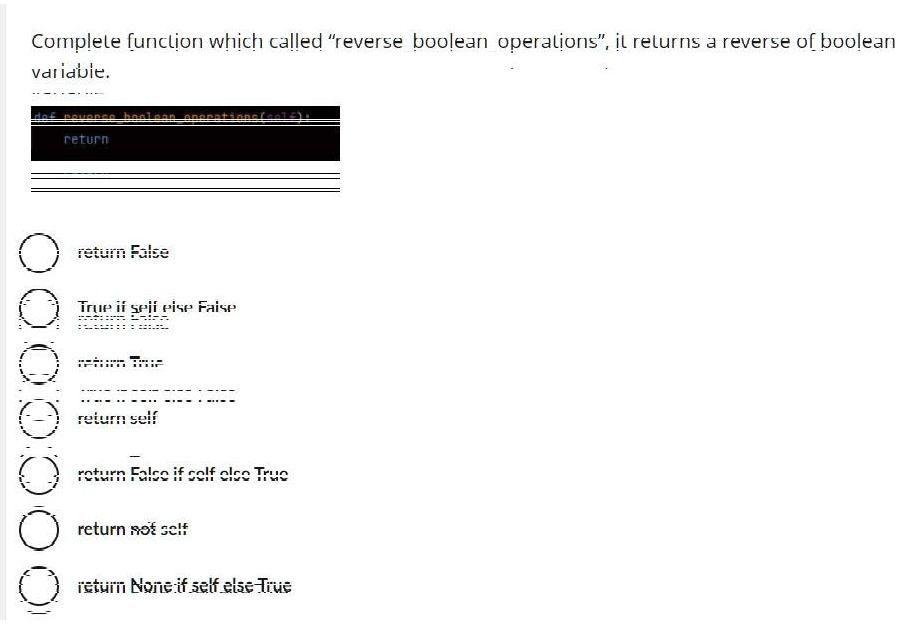 Solved Complete Function Which Called Reverse Boolean Operations It Returns A Reverse Of