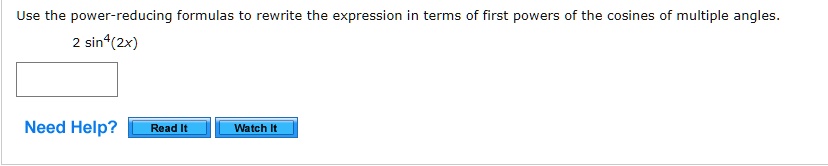 SOLVED: Use the power-reducing formulas to rewrite the expression in terms of first powers of ...
