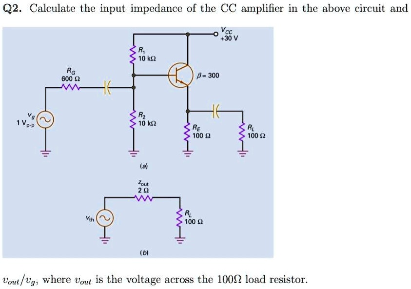 SOLVED:Q2. Calculate the input impedance of the CC amplifier in the ...
