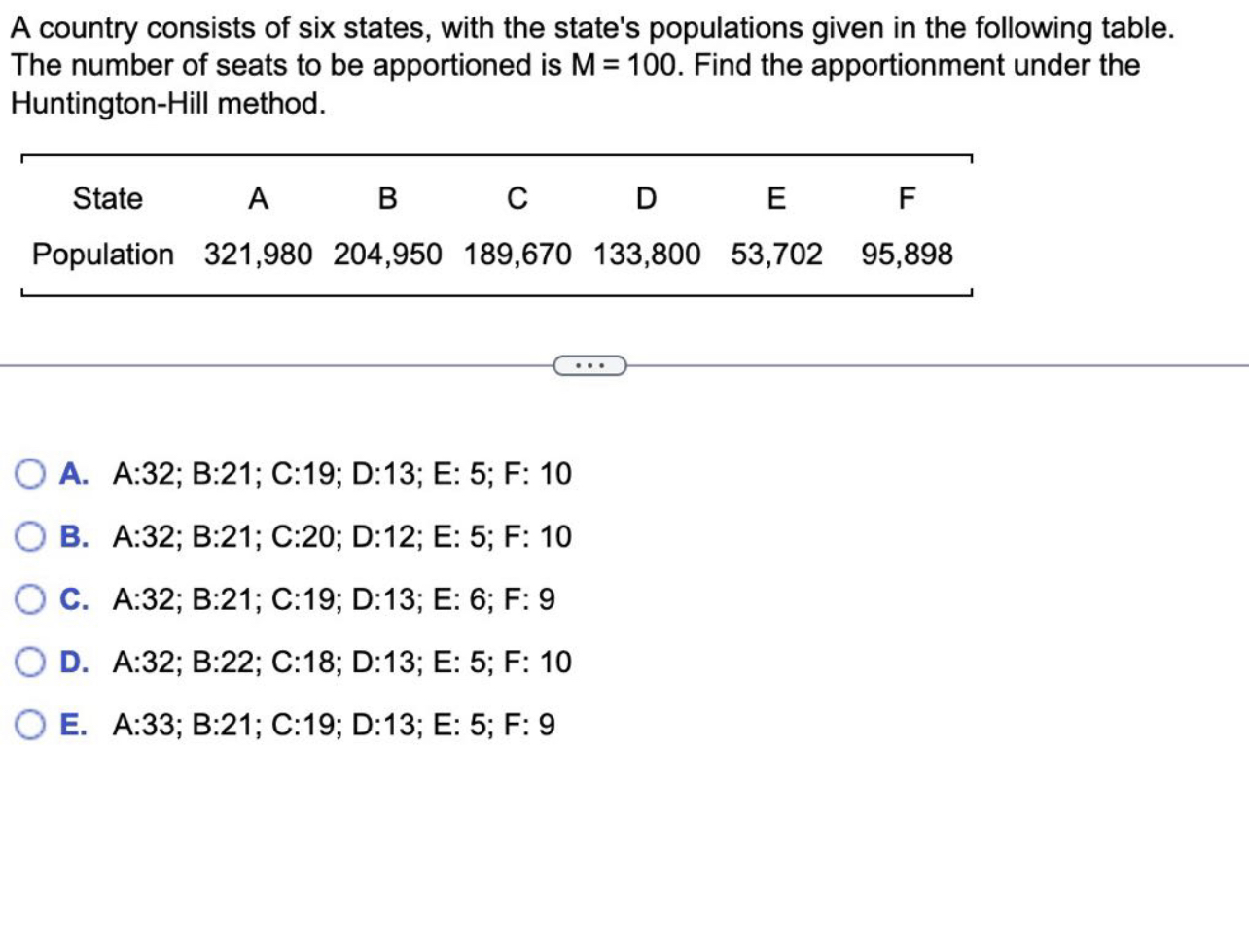 SOLVED: A country consists of six states, with the state's populations ...