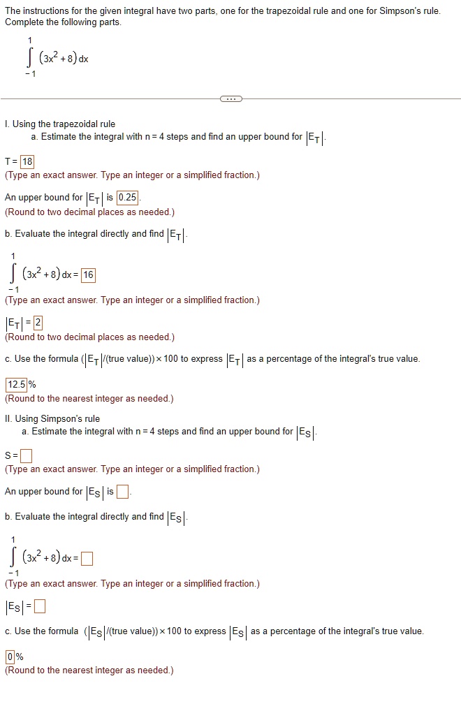 SOLVED: The instructions for the given integral have two parts, one for the trapezoidal rule and ...