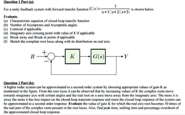SOLVED: Question 1 Part (a): For a unity feedback system with forward ...