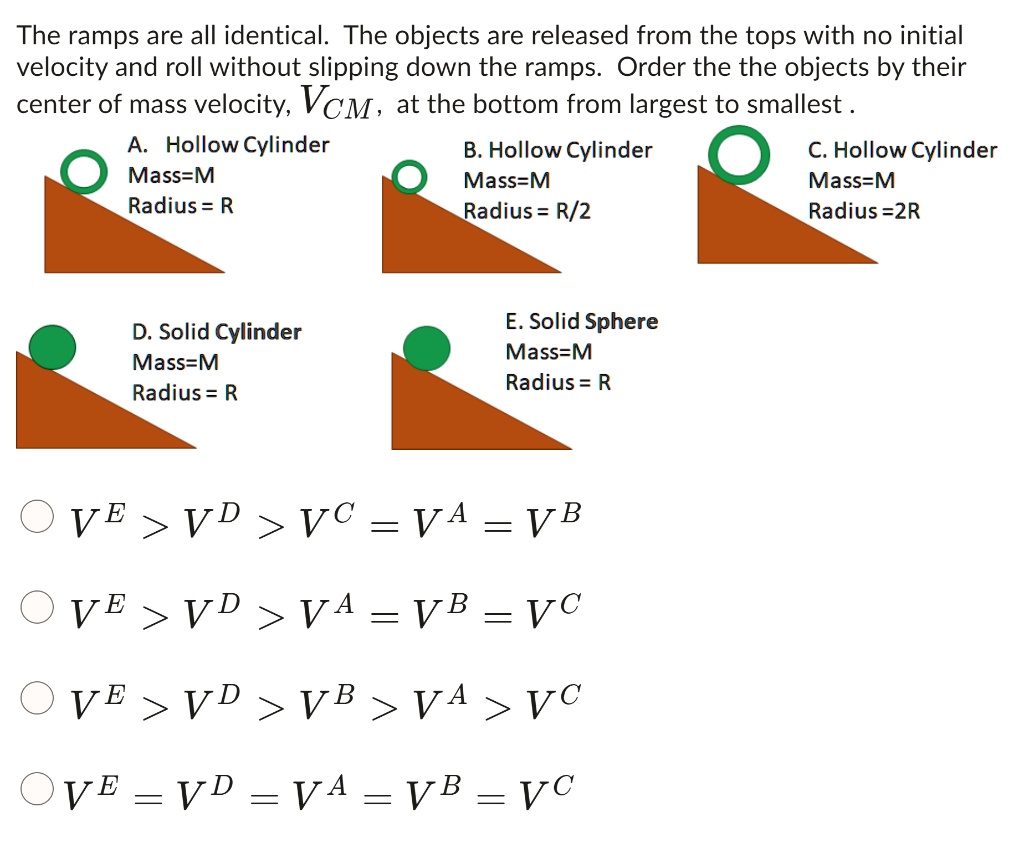 SOLVED: The ramps are all identical. The objects are released from the ...