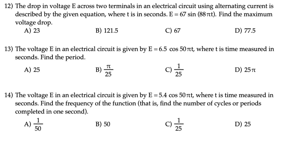 12 the drop in voltage e across two terminals in an electrical circuit using alternating current ...