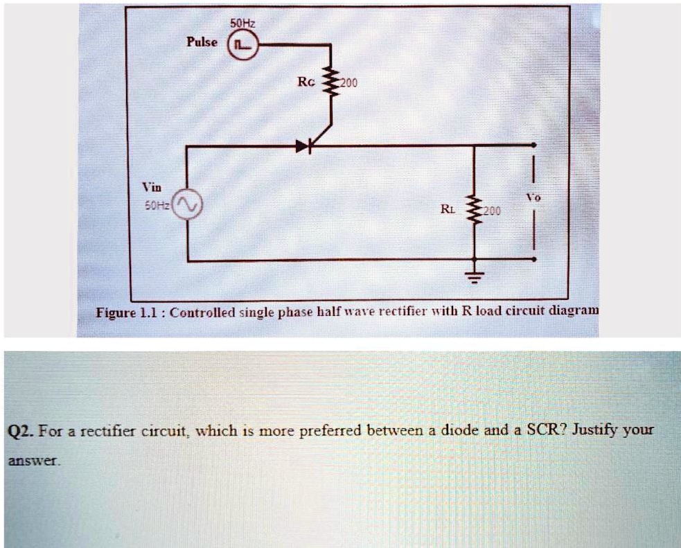 [GET ANSWER] Vin 50Hz 50Hz Pulse Rc 200 Vo RL 200 Figure 1.1: Controlled single phase half wave ...