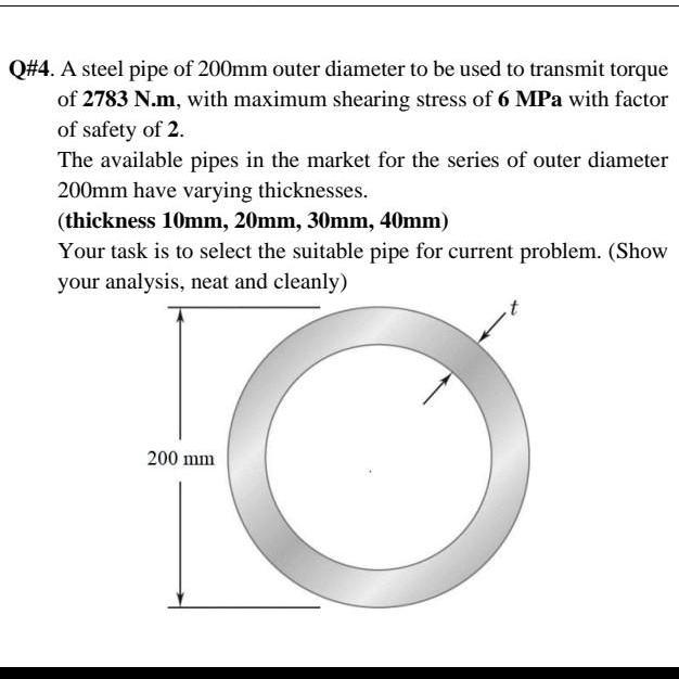 SOLVED: Q#4. A steel pipe of 200mm outer diameter is to be used to ...