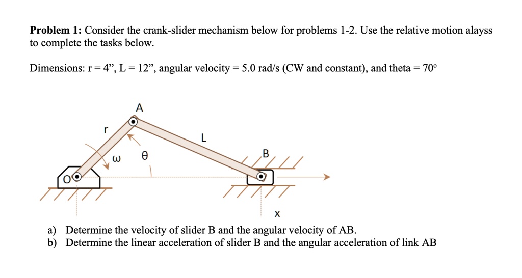 SOLVED: Consider the crank-slider mechanism below for problems 1-2. Use the relative motion ...