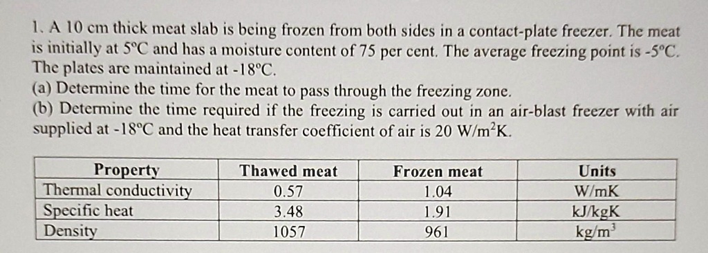 SOLVED: 1. A 10 cm thick meat slab is being frozen from both sides in a ...